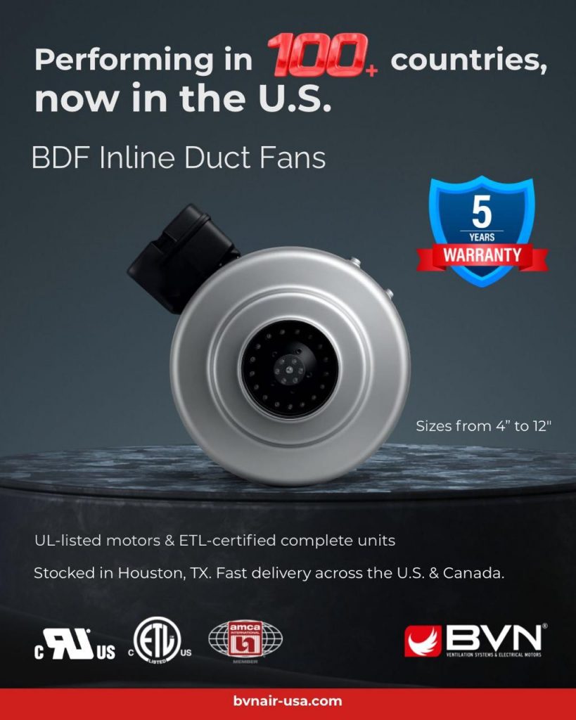 BDF Inline Duct Fans Now Available in the U.S. - BVN Air USA